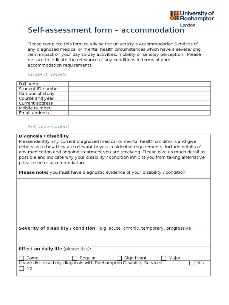 Self Assessment Form | Download Free PDF | Disability | Medical Diagnosis