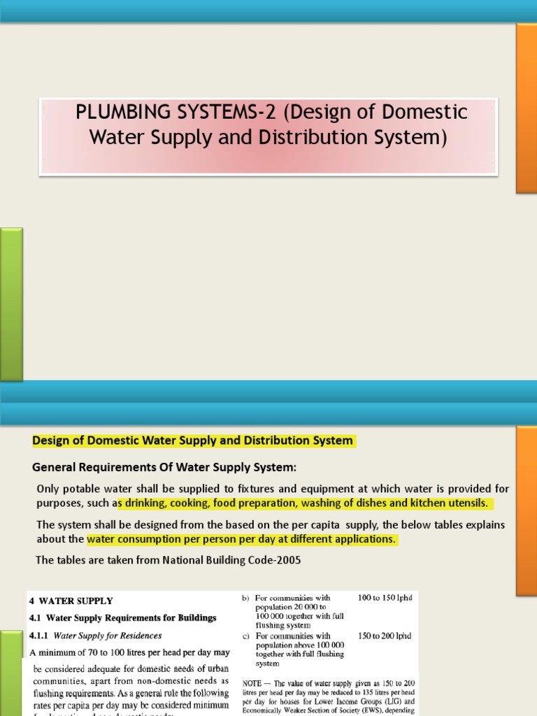 V Imp Design of Domestic Water Supply and Distribution System | PDF ...