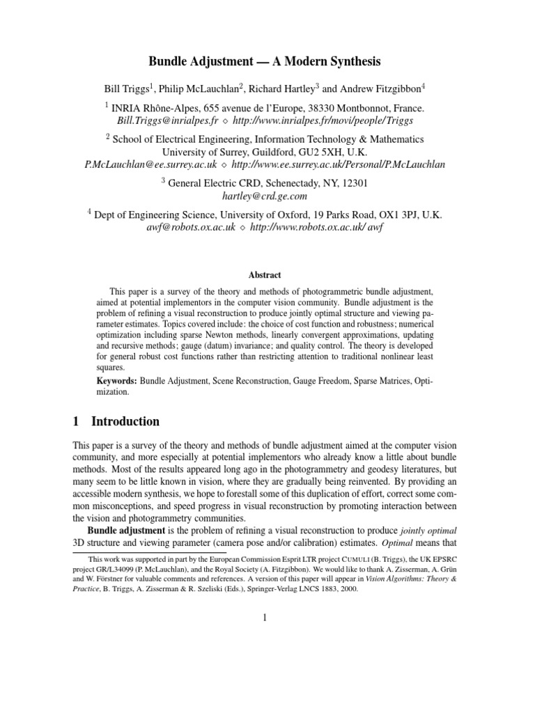 Bundle Adjustment - A Modern Synthesis: Bill - Triggs@ | PDF | Normal ...