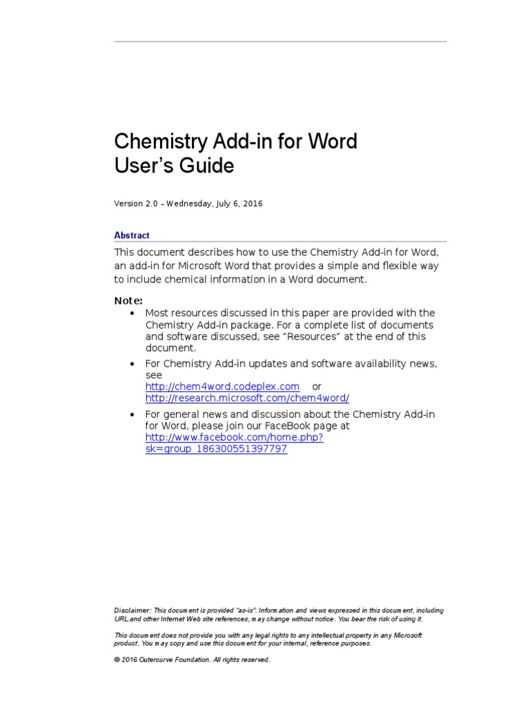 Chemistry Add-In For Word User Guide | PDF | Microsoft Word | File Format