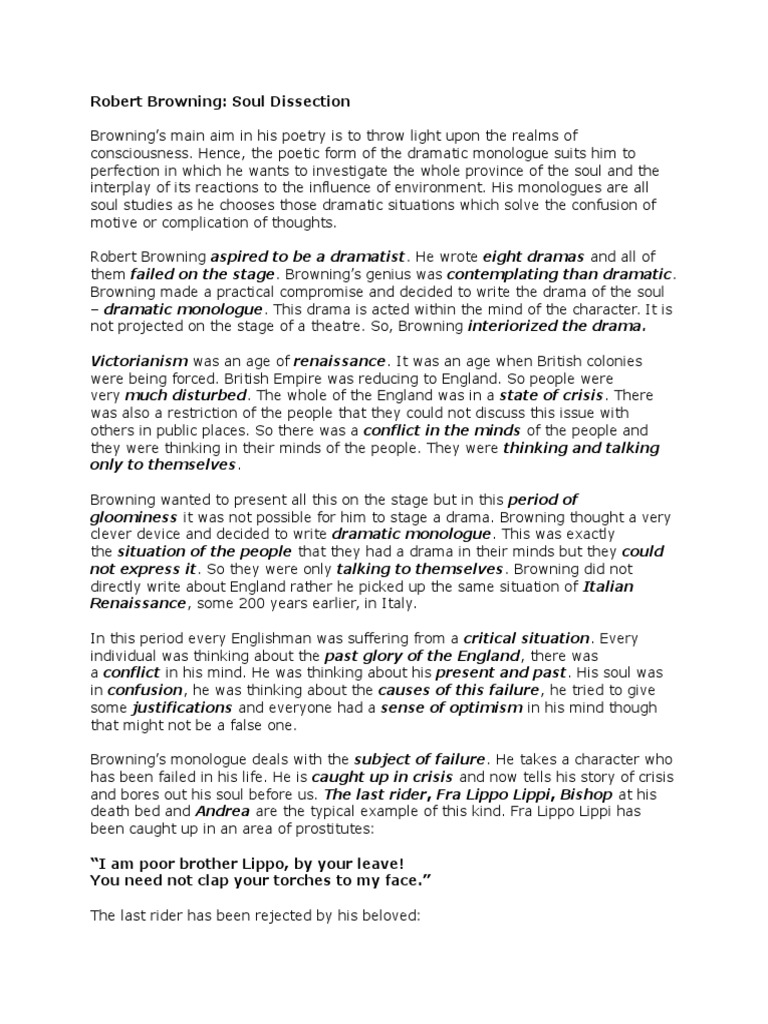 Browning's Technique of Soul Dissection Through Dramatic Monologues ...