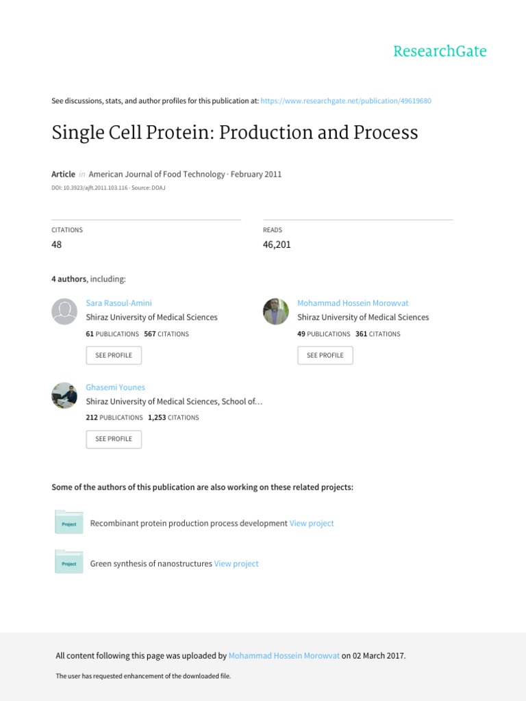 Single Cell Protein Production and Process | PDF