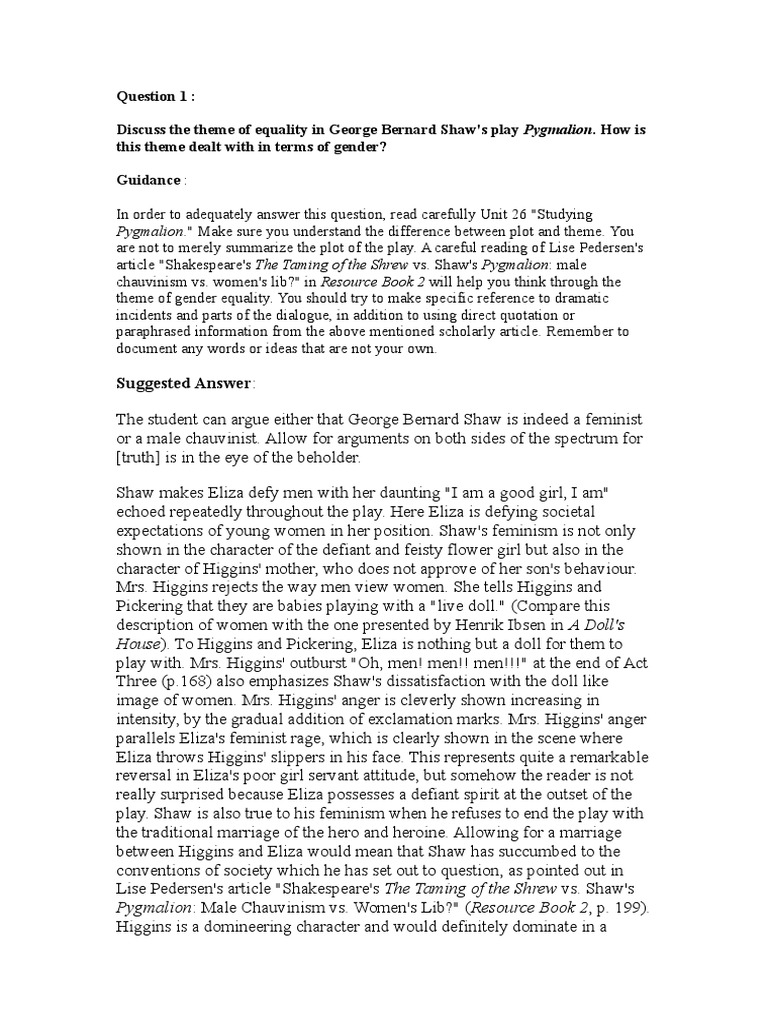 Questions On Pygmalion | PDF | Pygmalion (Play)