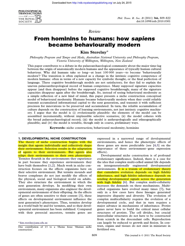 From Hominins To Humans: How Sapiens Became Behaviourally Modern | PDF ...