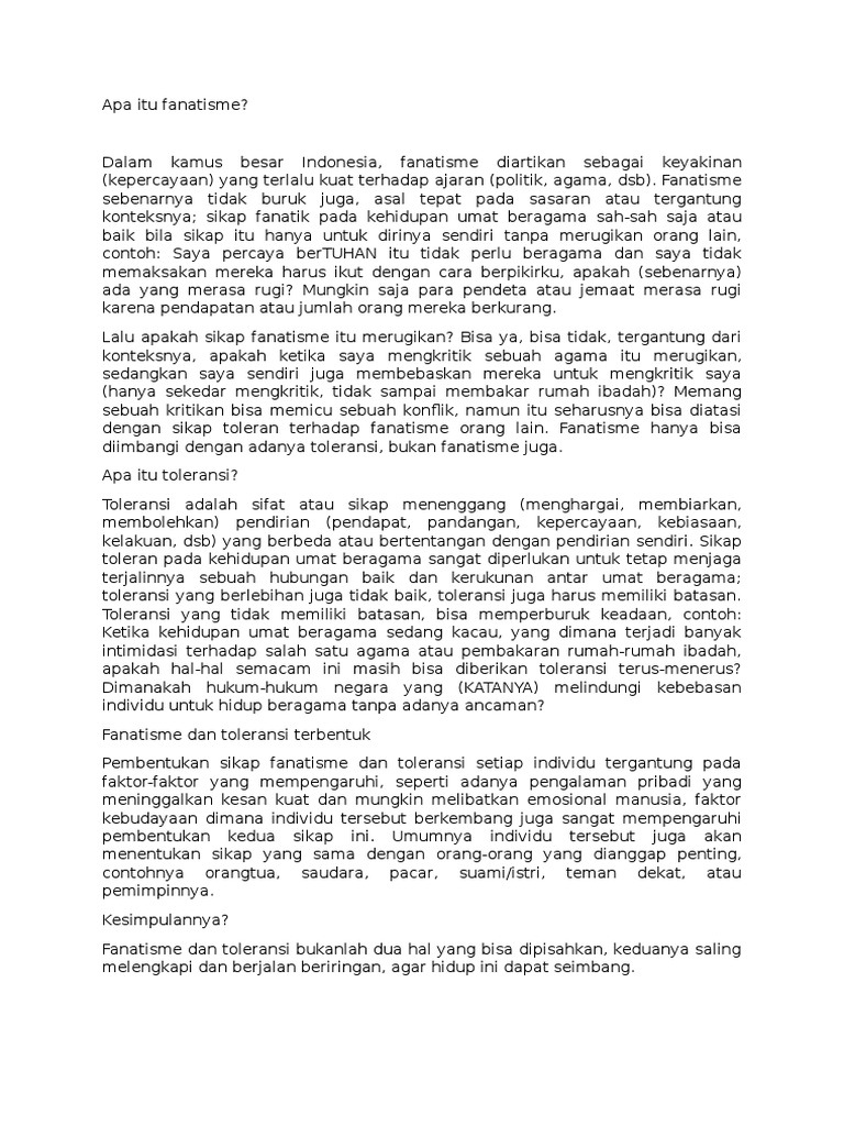 Pengertian dan Contoh Fanatisme | PDF