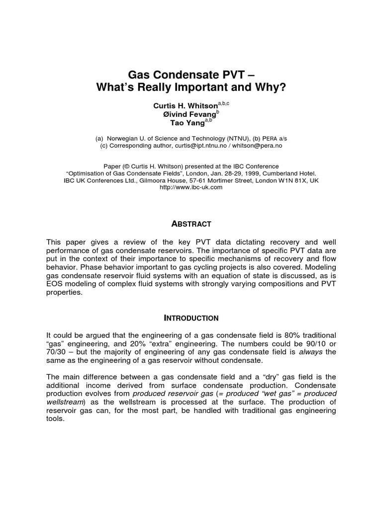 Gas Condensate PVT Whitson | PDF | Petroleum Reservoir | Enhanced Oil ...