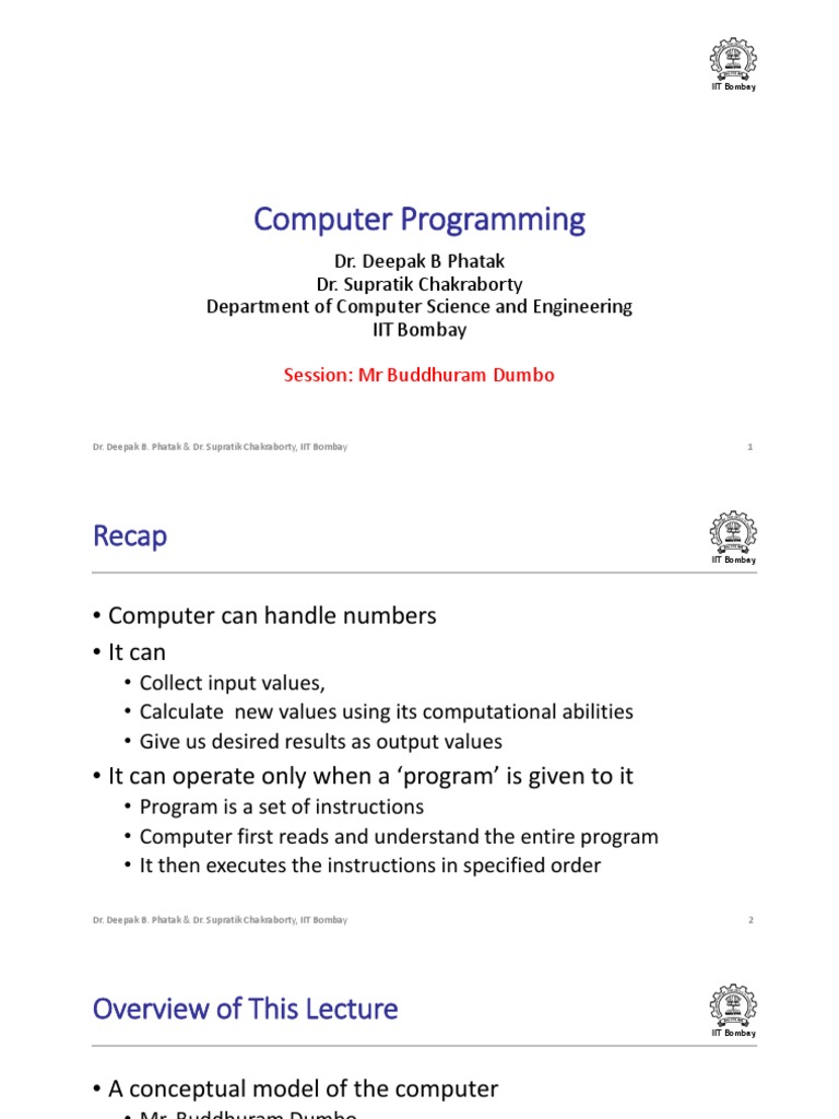 CS101x S004 MR Buddhuram Dumbo IIT Bombay | PDF | Input/Output | Computer Architecture