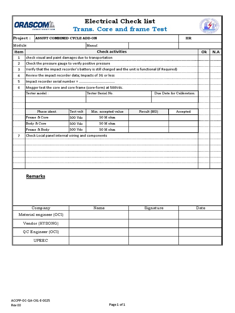 25 - Transformer Core and Frame Check List | PDF