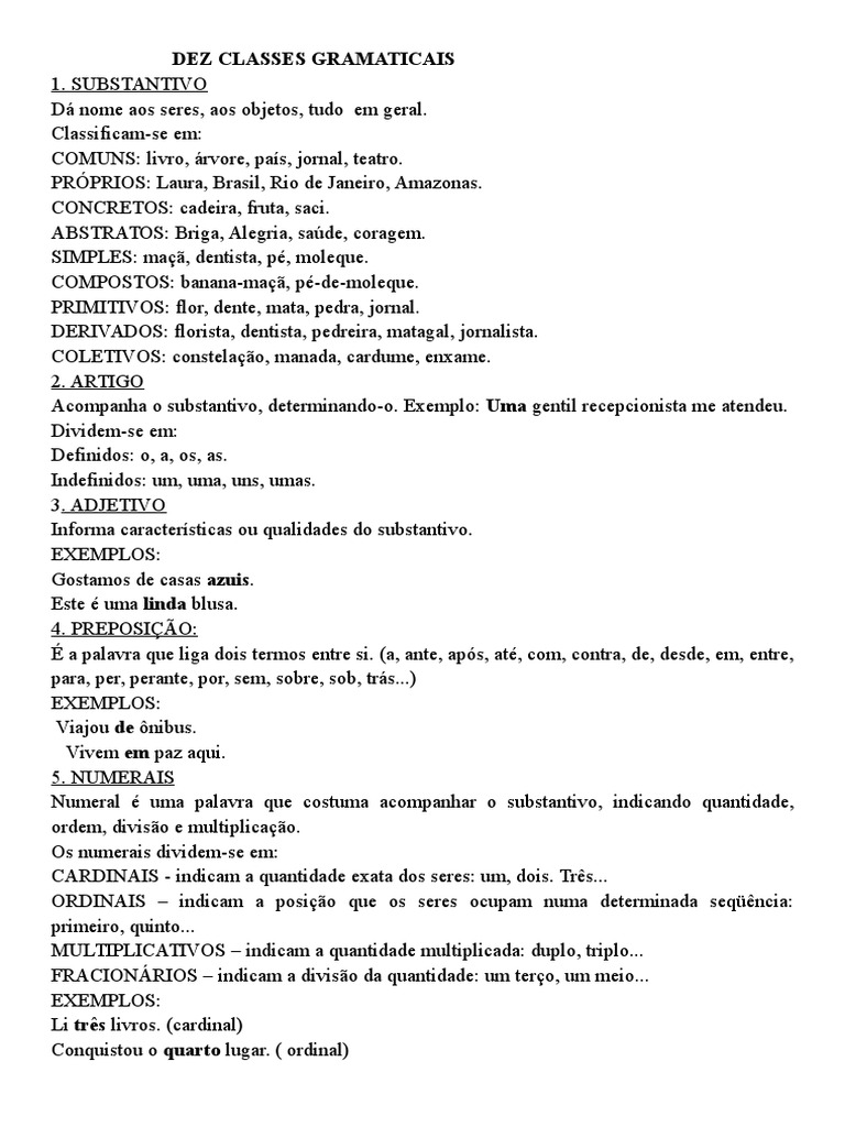 Resumo Das 10 Classes Gramaticais 9 Ano | PDF | Pronome | Palavra