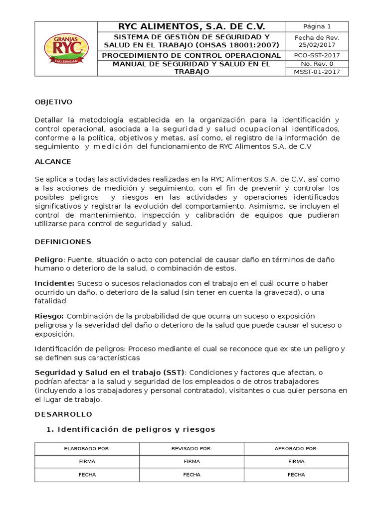 Procedimiento Control Operacional | La seguridad | Metodología
