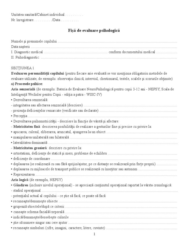 Fisa Psihologica ANEXA 8 | PDF