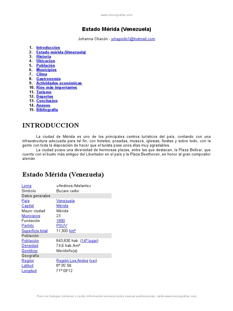 Información sobre el Estado Mérida | PDF | Andes | Venezuela