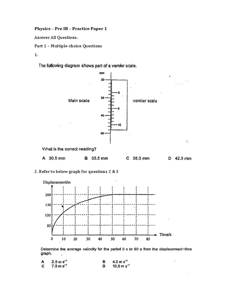 Physics - Pre IB - Practice Paper - 1 | PDF