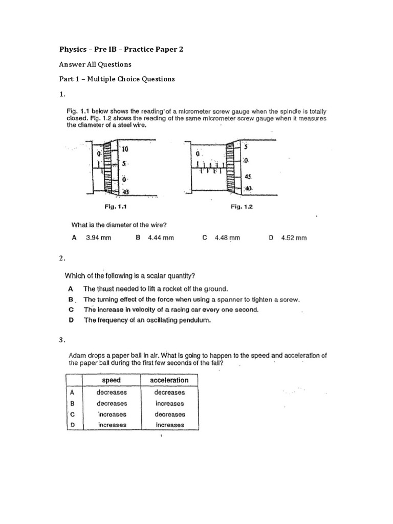 Physics - Pre IB - Practice Paper - 2 | PDF