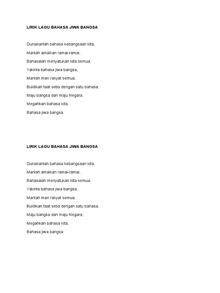 Lirik Lagu Bahasa Jiwa Bangsa | PDF Lirik Lagu Bahasa Jiwa Bangsa | PDF