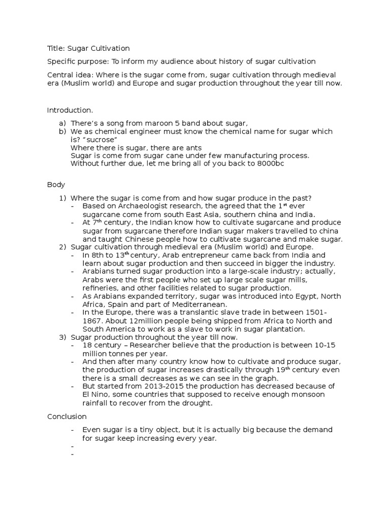 Sugar Informative Speech | PDF