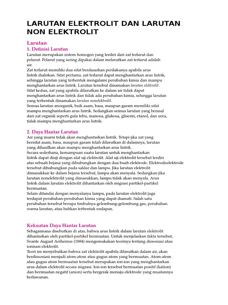 Modul Larutan Elektrolit Dan Larutan Non Elektrolit | PDF