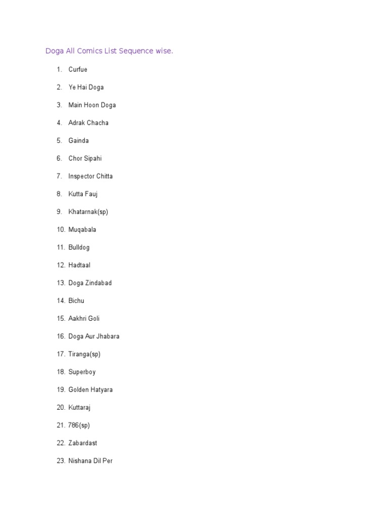 Doga All Comics List | PDF