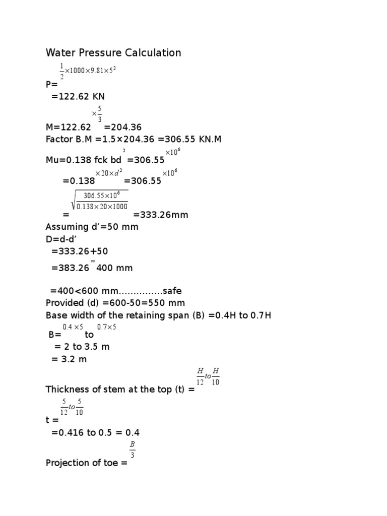 Water Pressure Calculation | PDF | Nature