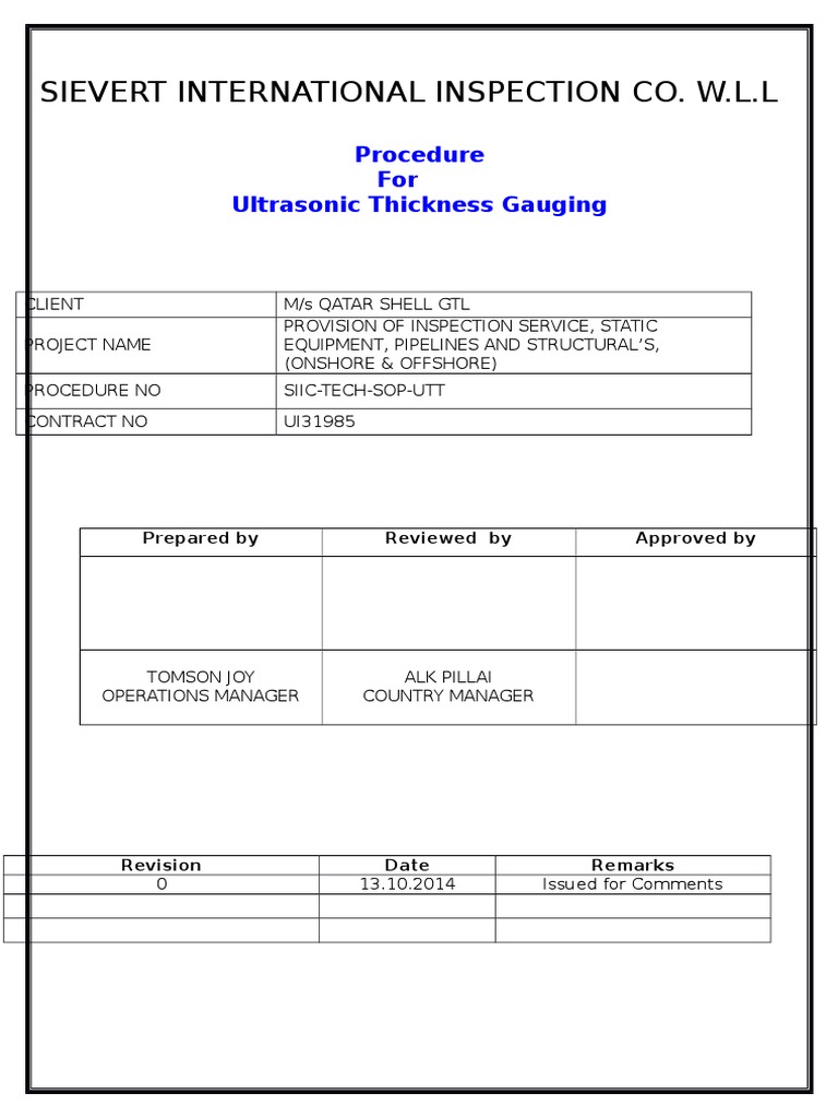 UT Thickness Procedure | PDF | Calibration | Nondestructive Testing