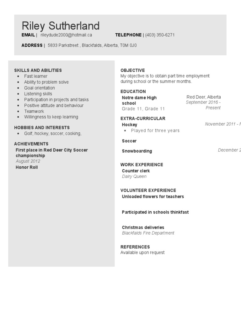 Riley Sutherland's Resume Summary | PDF