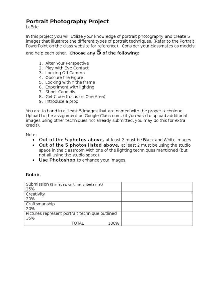 Portrait Assignment | Download Free PDF | Portrait Photography | Light