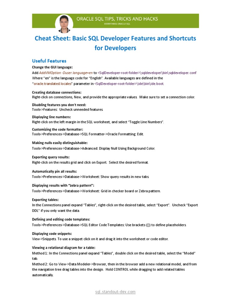 SQLDeveloper CheatSheet | PDF | Sql | Control Key