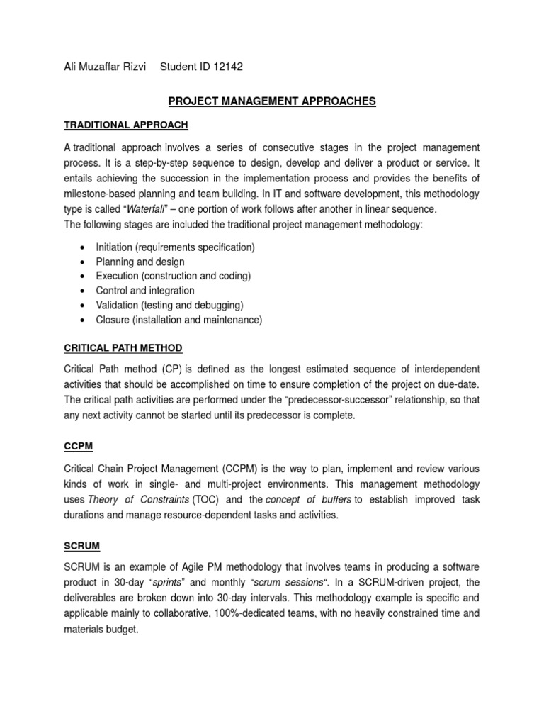 Project Management Approaches | PDF | Project Management | Software ...