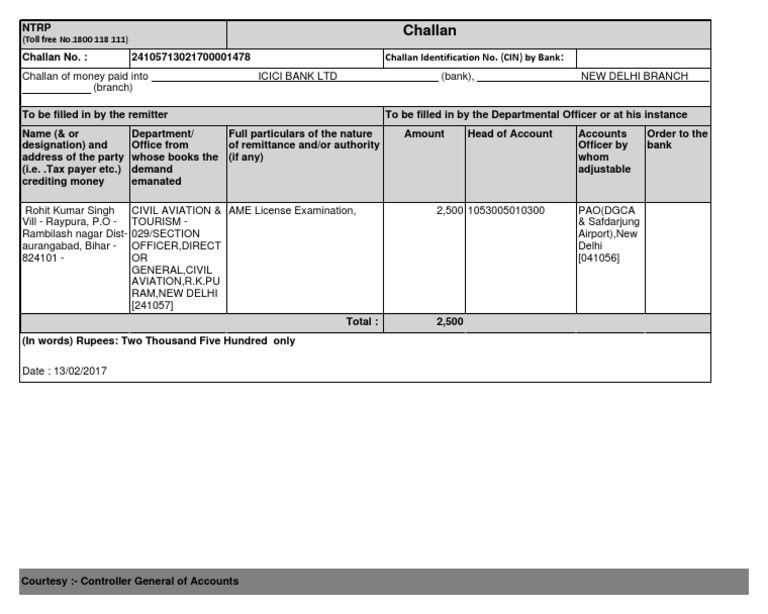 Challan: Challan Identification No. (CIN) by Bank | PDF