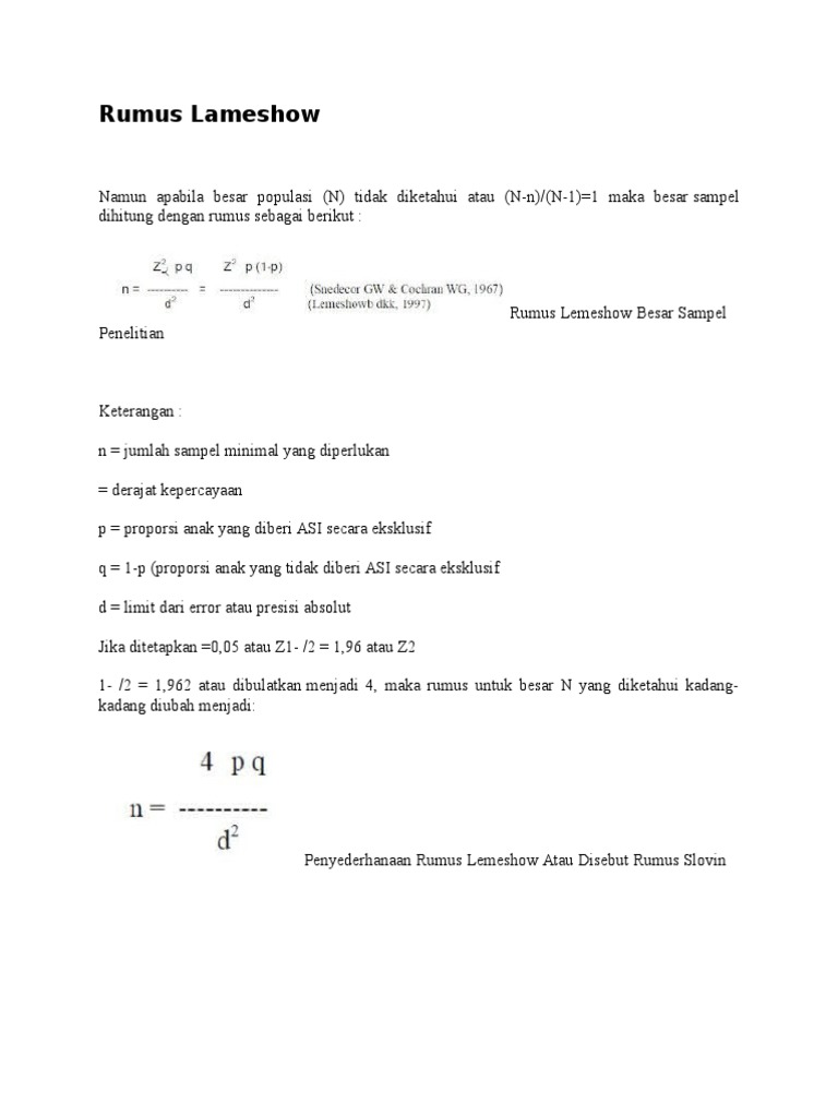 Rumus Lameshow Referensi KTI AFIFAH | PDF