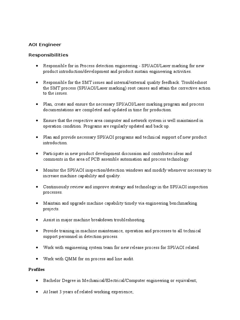 AOI Engineer Responsibilities | PDF