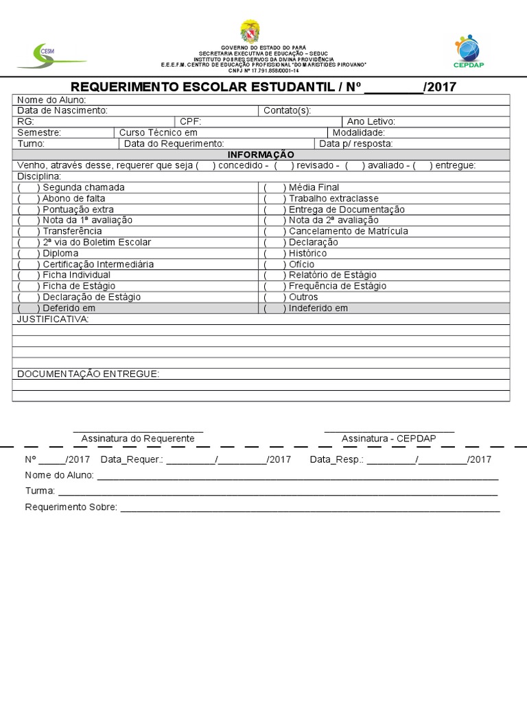 Requerimento Escolar - Aluno | PDF
