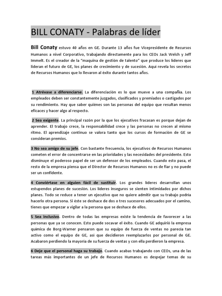 5.1 BILL CONATY. Palabras de Líder | PDF | Energia General | Gestión de ...