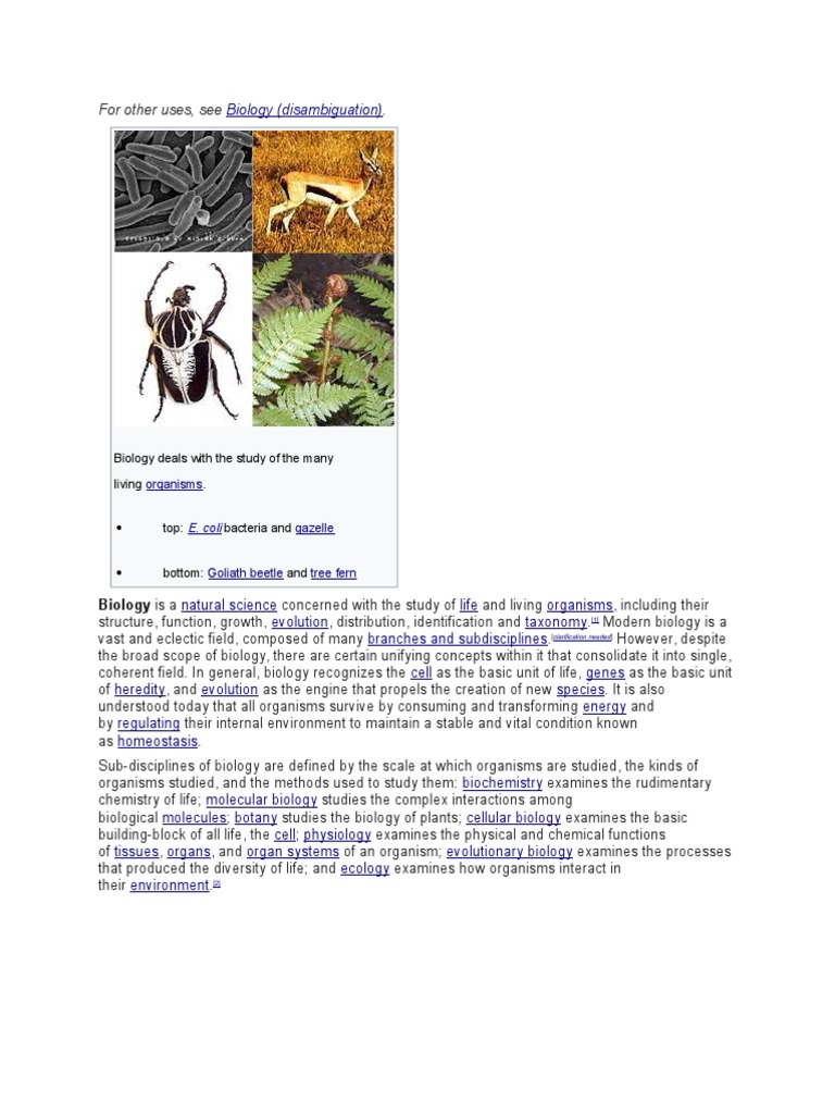 For Other Uses, See .: Biology (Disambiguation) | PDF | Science ...