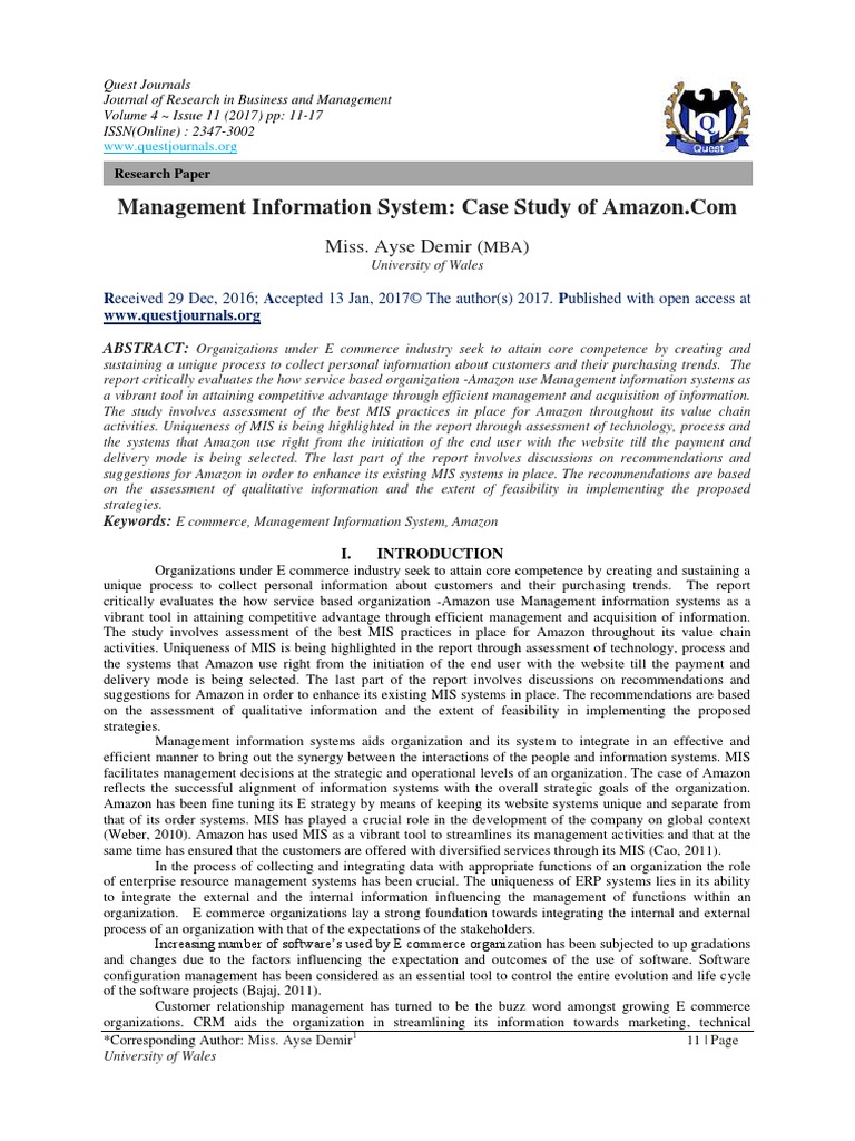 Management Information System: Case Study of | PDF | Amazon.Com ...