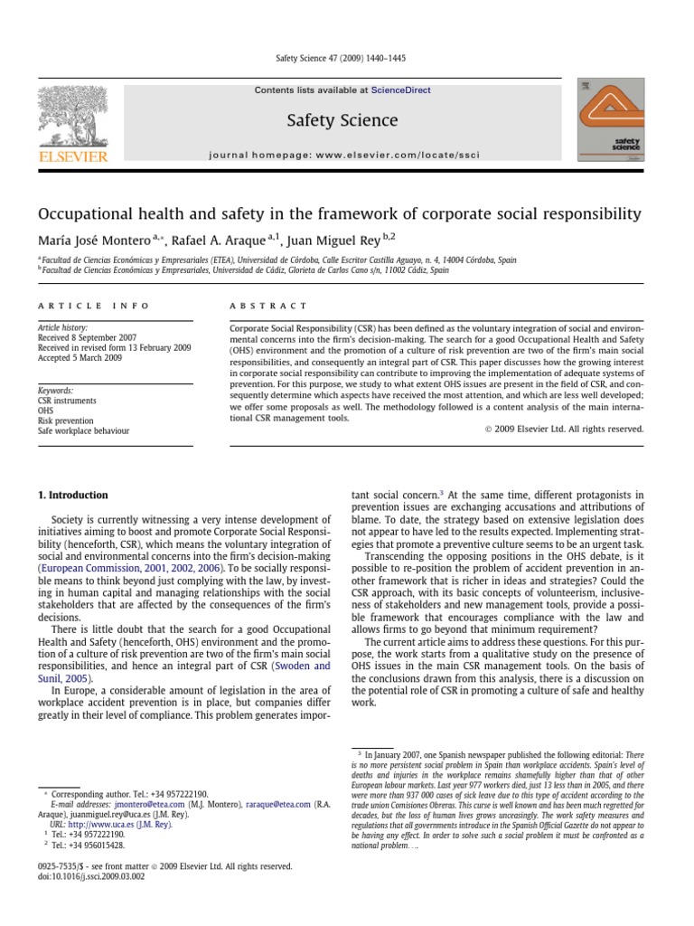 OHS in The Framework of Corporate Social Responsibility | PDF ...