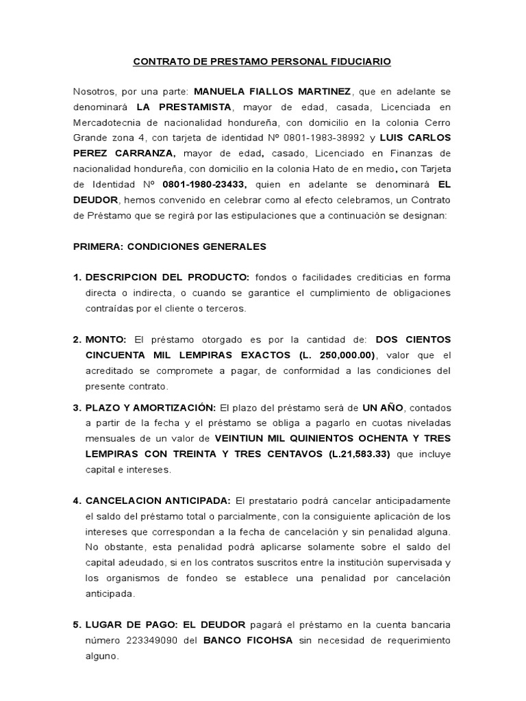 Contrato de Prestamo | PDF | Pagos | Crédito (finanzas)