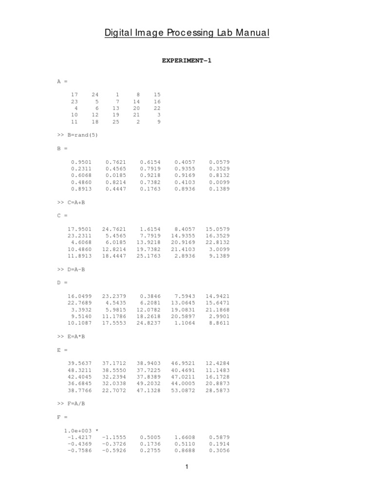 Digital Image Processing Lab Manual: Experiment-1 | PDF
