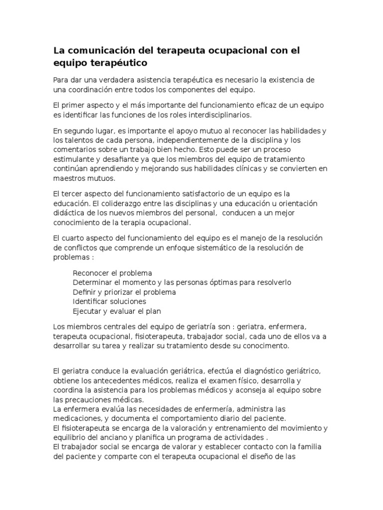 Comunicación - Terapia Ocupacional | PDF | Enfermería | Trabajo Social