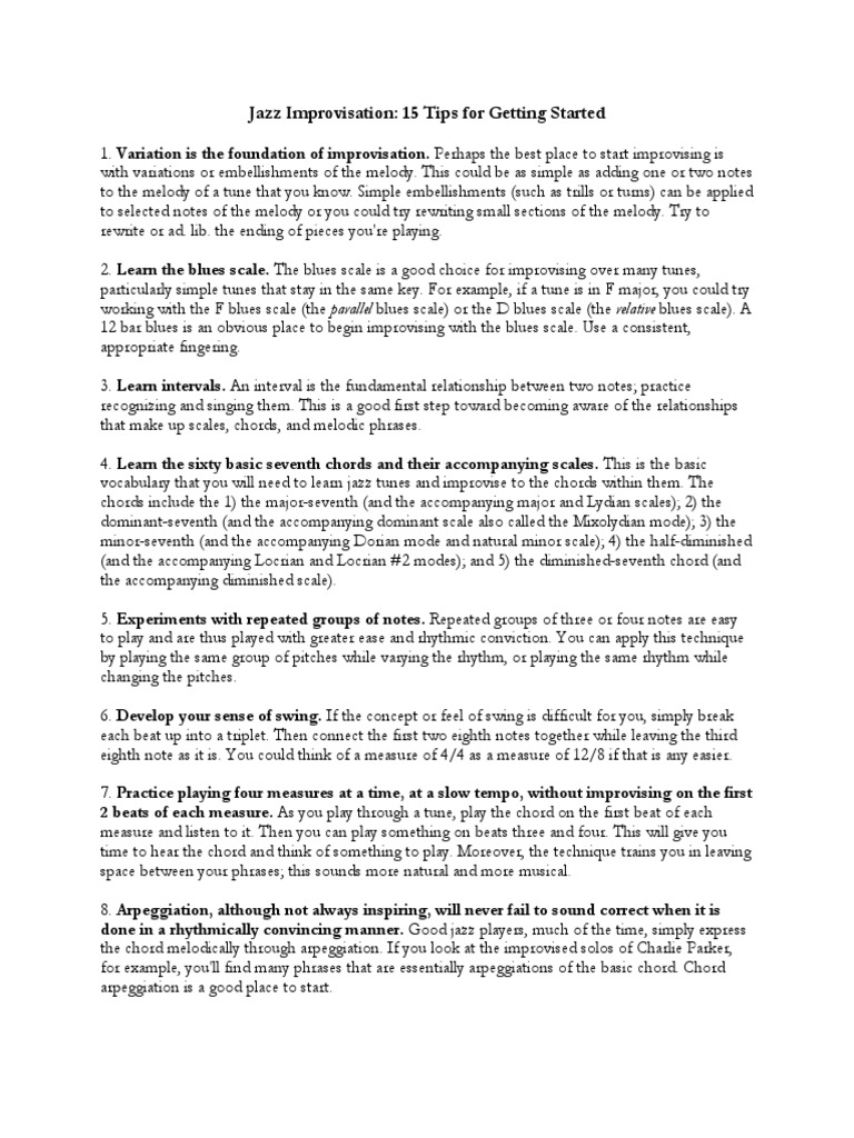 Jazz Improvisation 15 Tips For Getting Started Pdf Chord Music