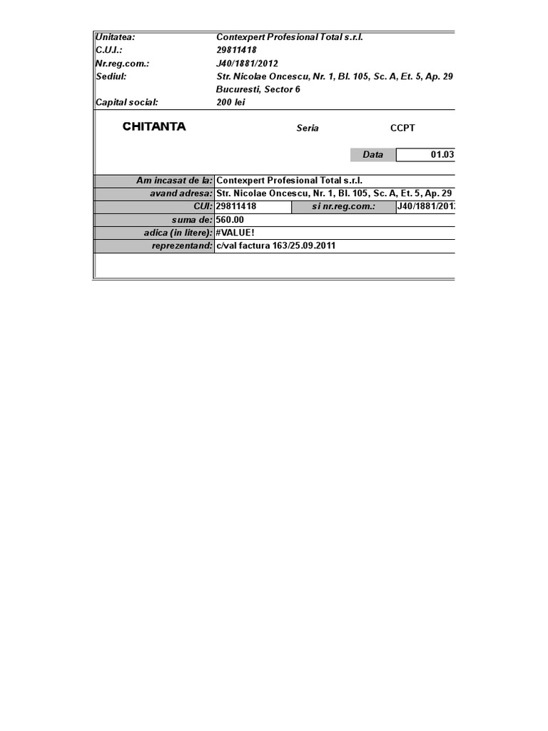 Model Chitanta Fiscala | PDF