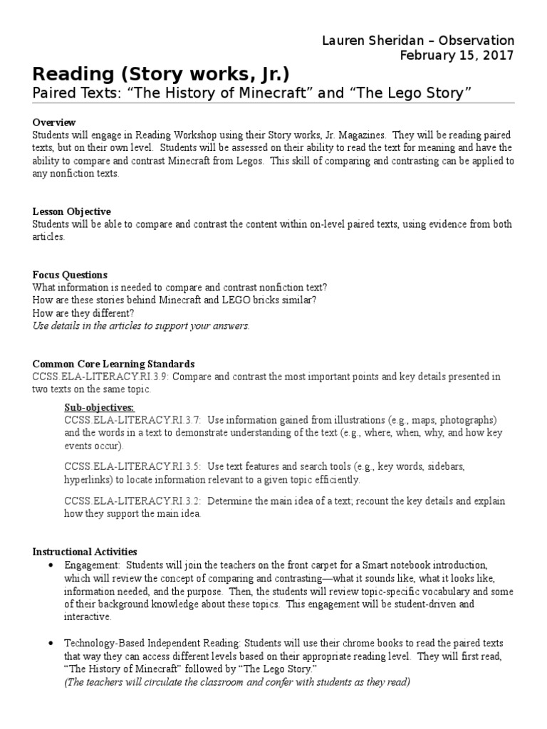 Storyworks Observation - Reading Lesson | Download Free PDF | Reading ...