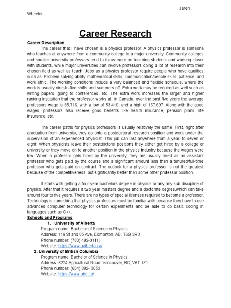 Career Research | PDF | Professor | Academic Degree