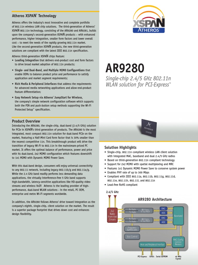 Atheros Ar9280 | PDF | Ieee 802.11 | Wireless Lan