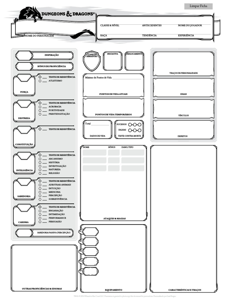Ficha D&D 5e (Editável) Luiz Borges