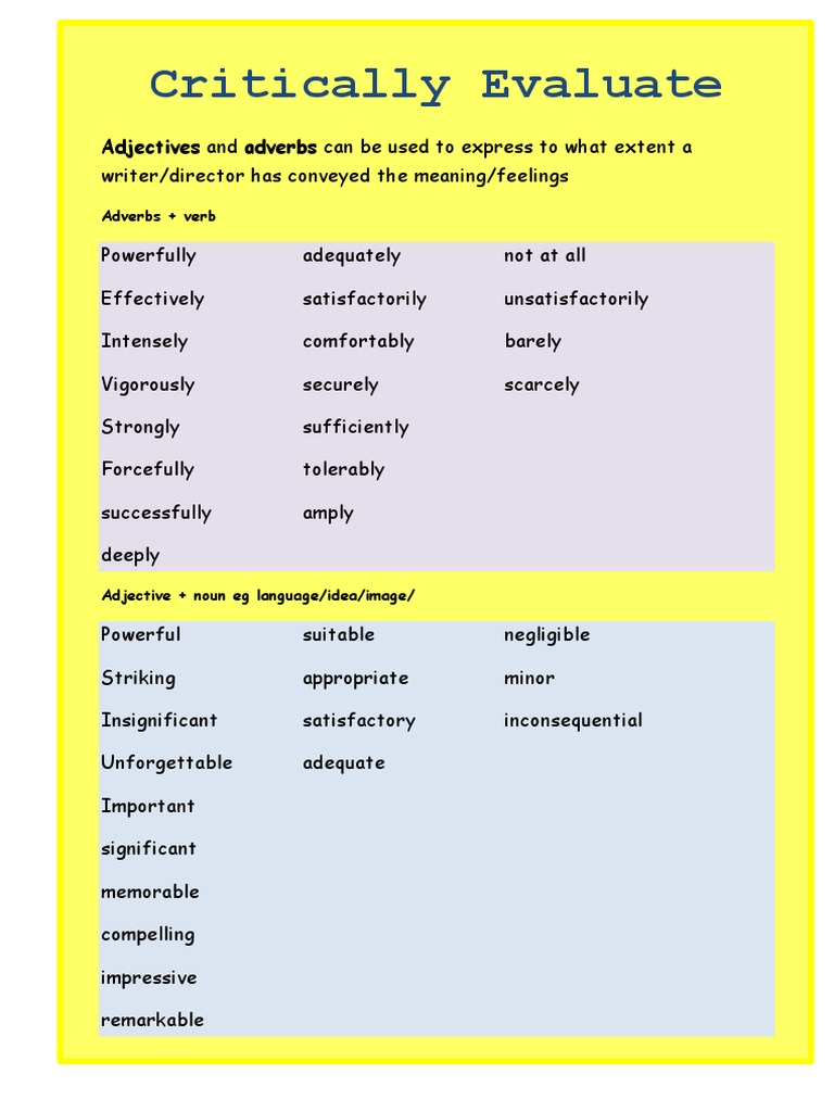 Evaluative Adverbs and Adjectives Guide | PDF