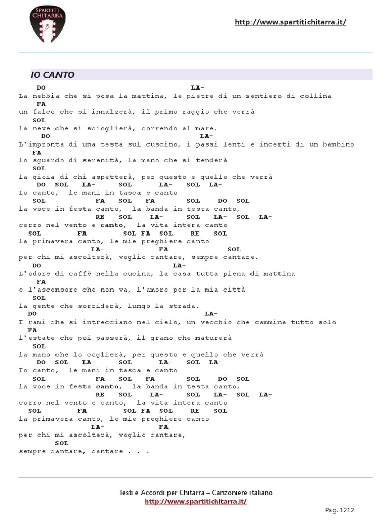 Io Canto-Riccardo Cocciante-testo e Accordi Chitarra