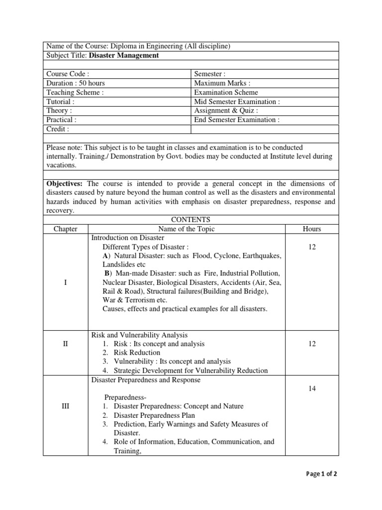 SYLLABUS Disaster Management | Download Free PDF | Emergency Management ...
