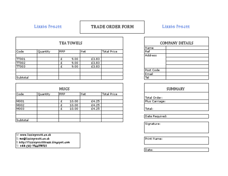 Trade Order Form | PDF