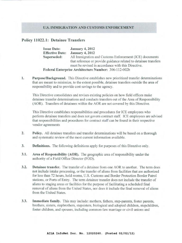 Ice Detainee Transfer Policy | U.S. Immigration And Customs Enforcement ...